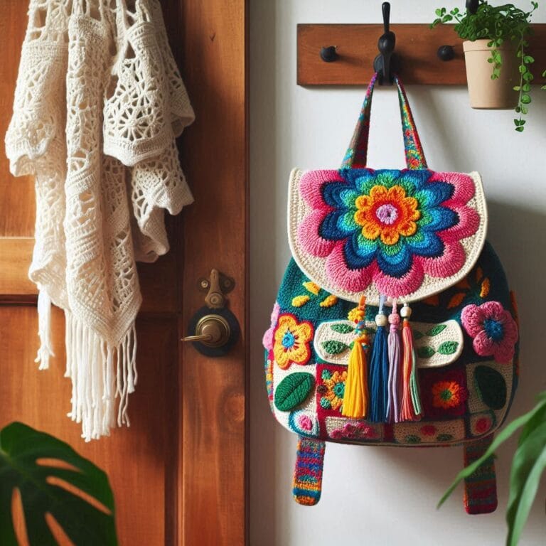 Colorful Crochet Flower Backpack