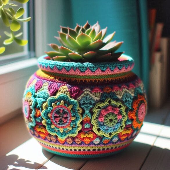 Colorful Crochet Flower Pot Cover