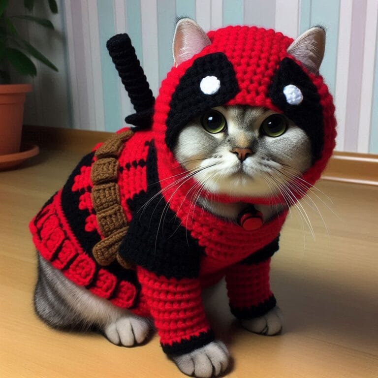 Crochet Deadpool-Inspired Cat Costume