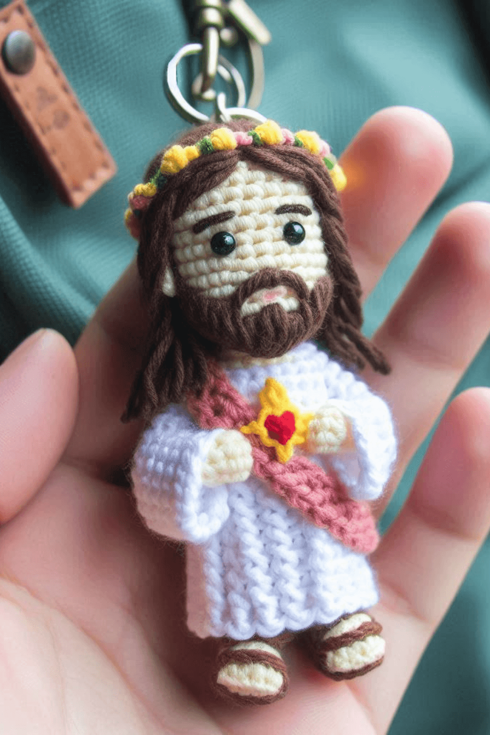 Crochet Keychain Jesus: Crochet Keychain with the Image of Jesus