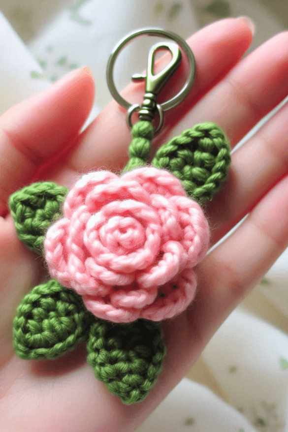 Crochet Pink Flower Keychains