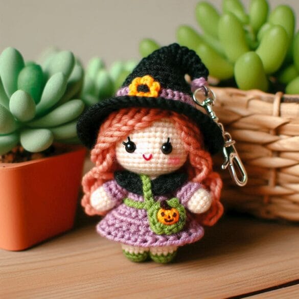 Cute Witch Amigurumi Keychain