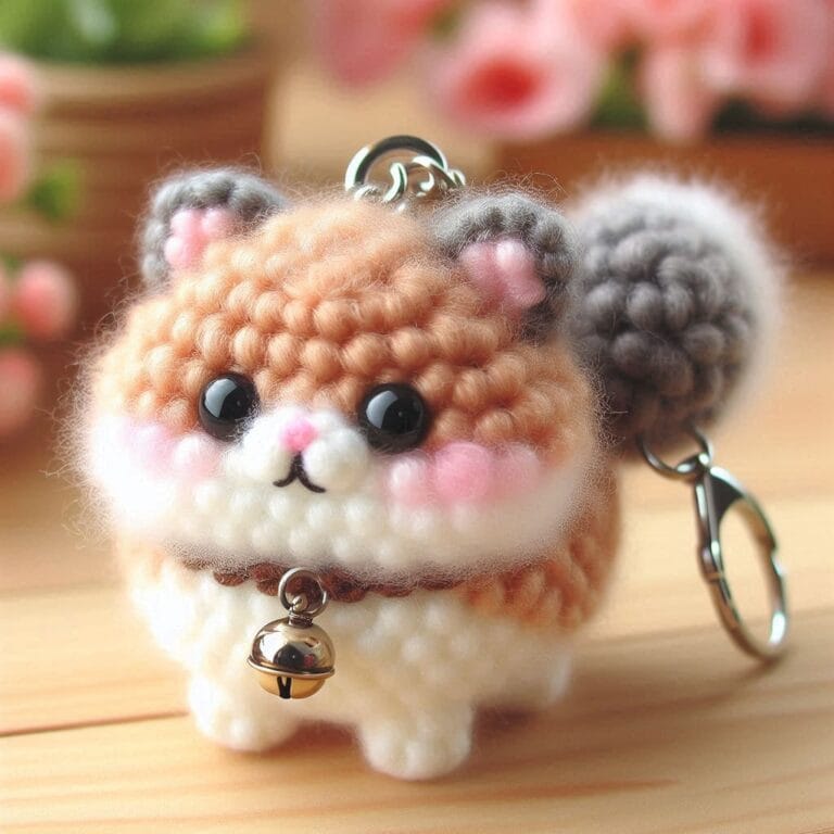 Fluffy Crochet Cat Keychain Amigurumi Pattern