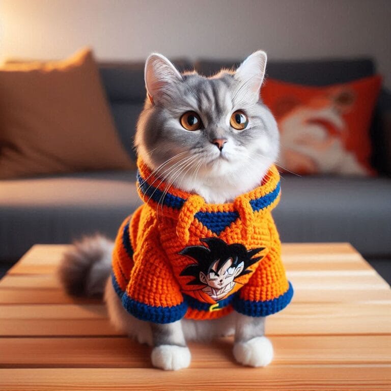 Goku-Inspired Crochet Outfit for Cats
