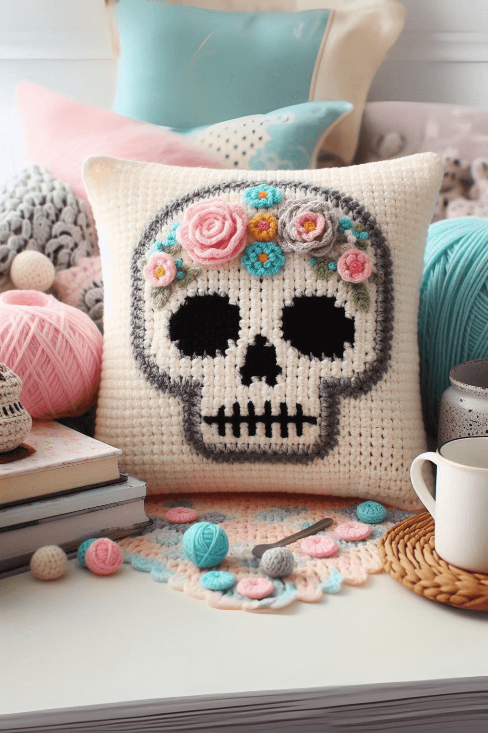 Day of the Dead Crochet Pillow