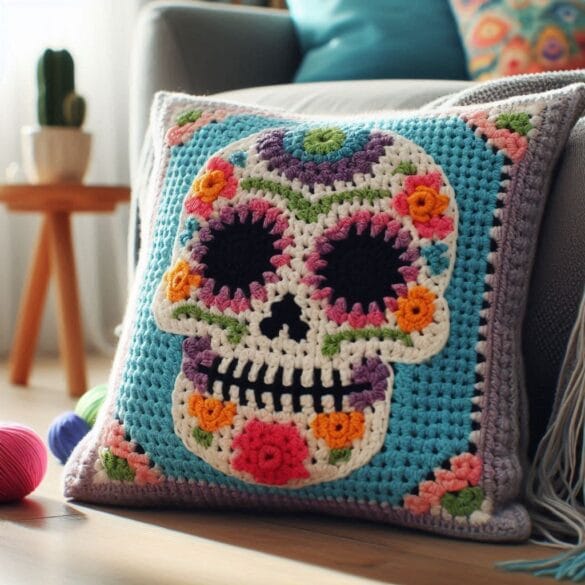 Crochet Sugar Skull Pillow Pattern