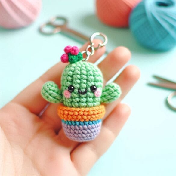 Crochet a Cute Cactus Keychain