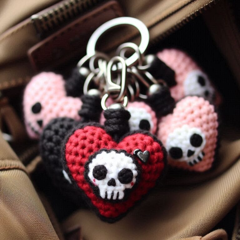 Halloween Crochet Skull Heart Keychain Collection